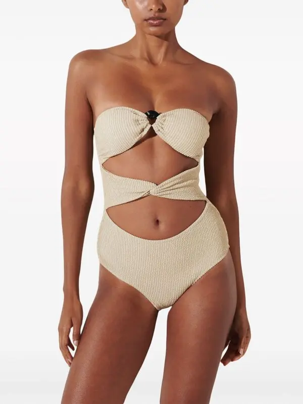Karl Lagerfeld Fan Charm Strapless Lurex Swimsuit