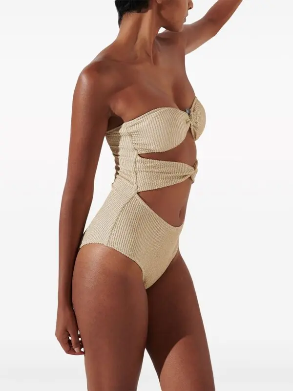 Karl Lagerfeld Fan Charm Strapless Lurex Swimsuit