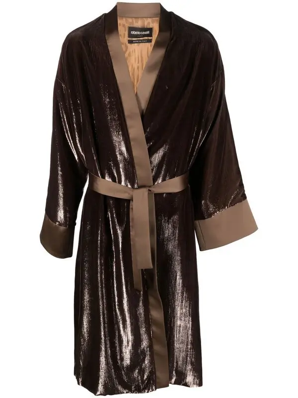 Roberto Cavalli Metallic-effect Kimono Jacket - Brown