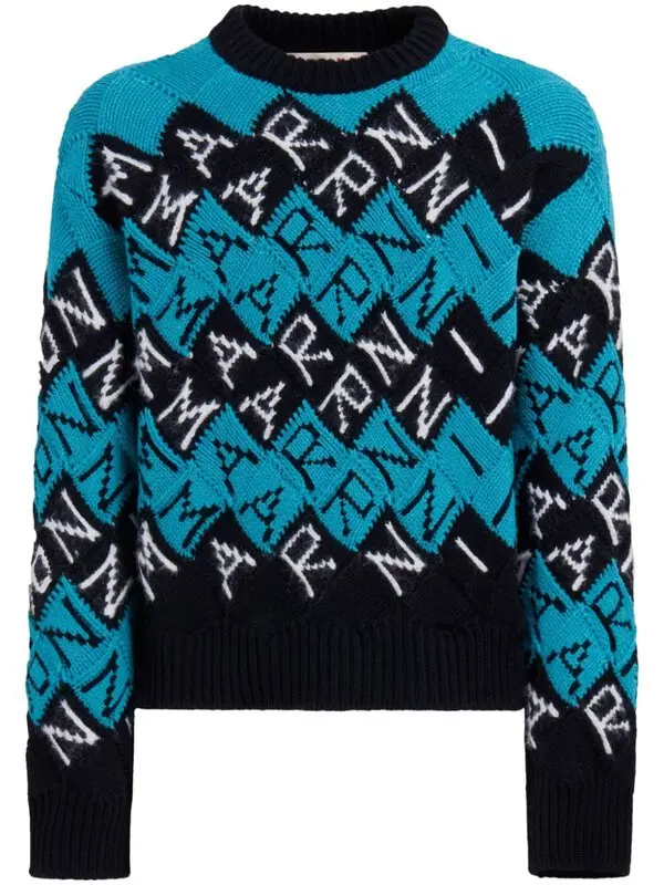 Marni Logo Intarsia-knit Jumper - Blue