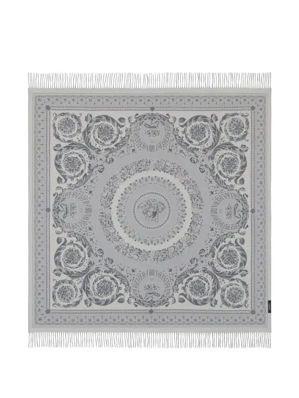 Versace Crete De Fleur-pattern Fringed Blanket