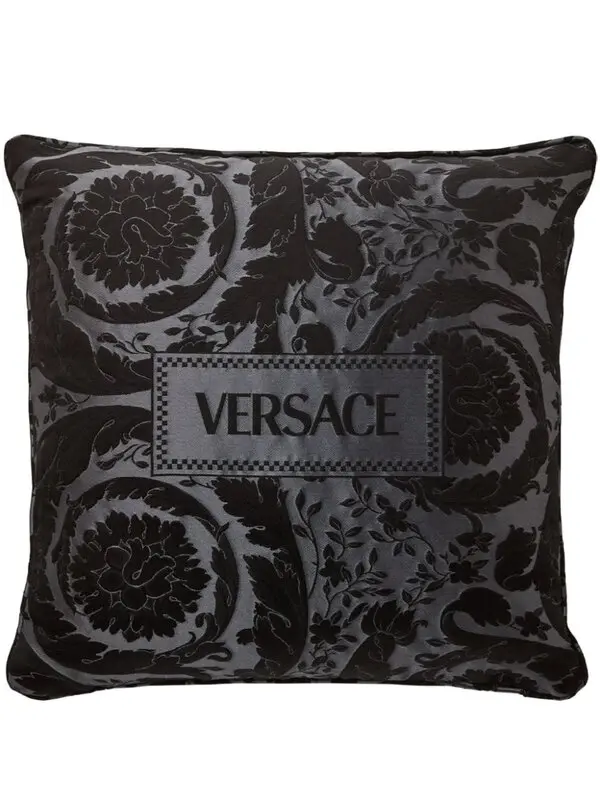 Versace Barocco Silk-linen Cushion - Black