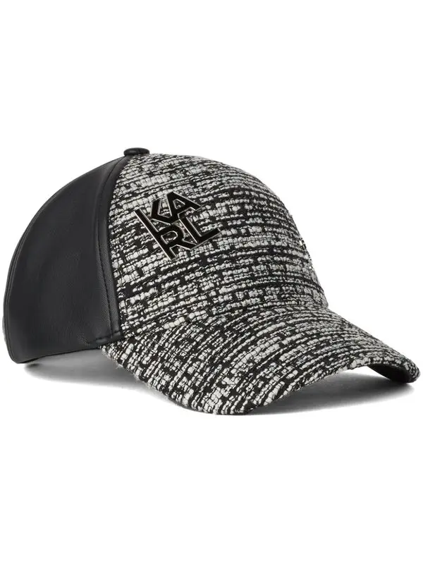 Karl Lagerfeld Logo-Plaque Tweed-Detail Baseball Cap In  display picture 1