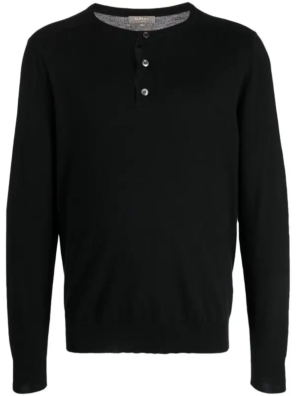 N.peal Henley Button-placket Jumper - Black