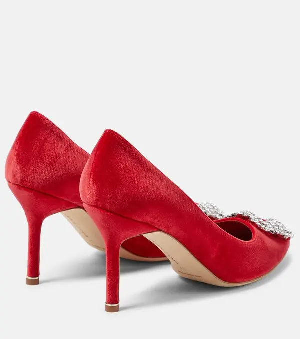 Manolo Blahnik Hangisi Velvet Pumps - Red