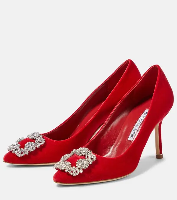 Manolo Blahnik Hangisi Velvet Pumps - Red