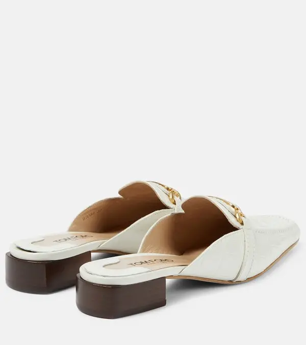 TOM FORD Whitney Croc-effect Leather Mules - White
