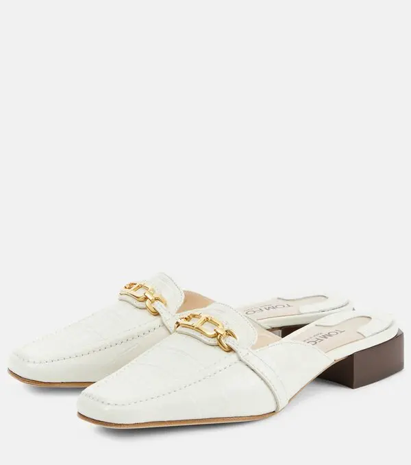 TOM FORD Whitney Croc-effect Leather Mules - White
