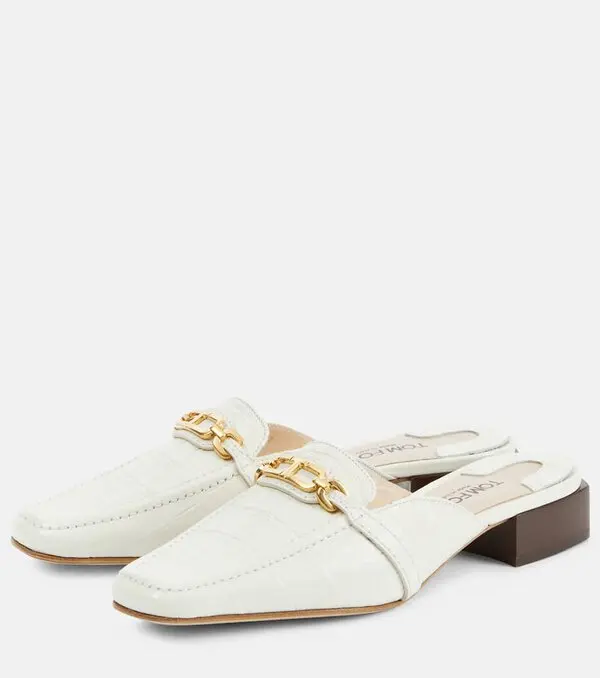 TOM FORD Whitney Croc-effect Leather Mules - White