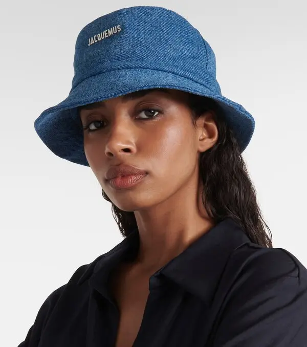 Jacquemus Logo Denim Bucket Hat In Blue - 23% Off | Editorialist display picture 3