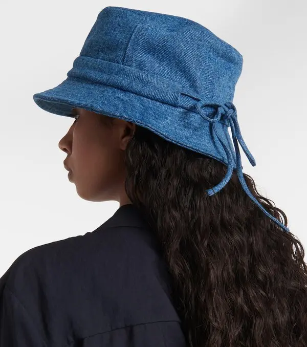 Jacquemus Logo Denim Bucket Hat In Blue - 23% Off | Editorialist display picture 1