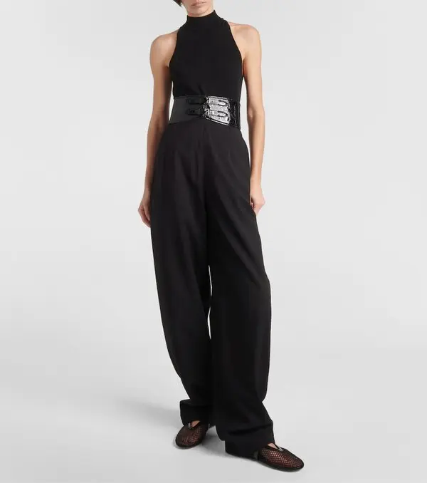 Alaïa High-rise Wide-leg Wool Pants - Black