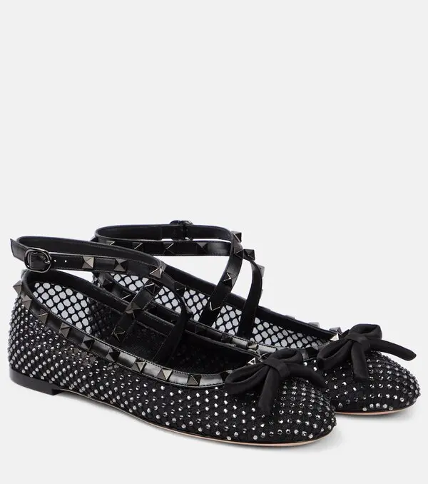 Valentino Garavani Rockstud Embellished Ballet Flats - Black
