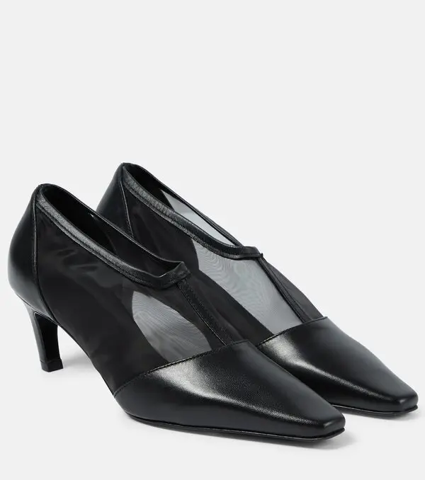 TOTEME T-strap Leather And Mesh Pumps
