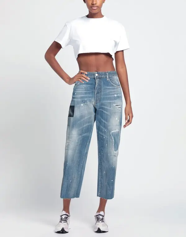 Dsquared2 Boyfriend Jeans With Leather Trim