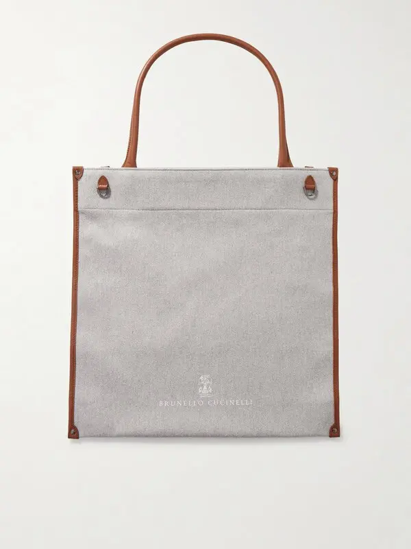 Brunello Cucinelli Leather-trimmed Canvas Tote - Gray