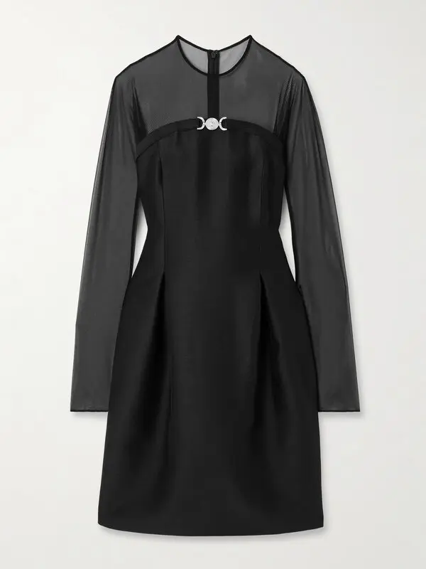 Versace Open-back Tulle-paneled Wool And Silk-blend Mini Dress