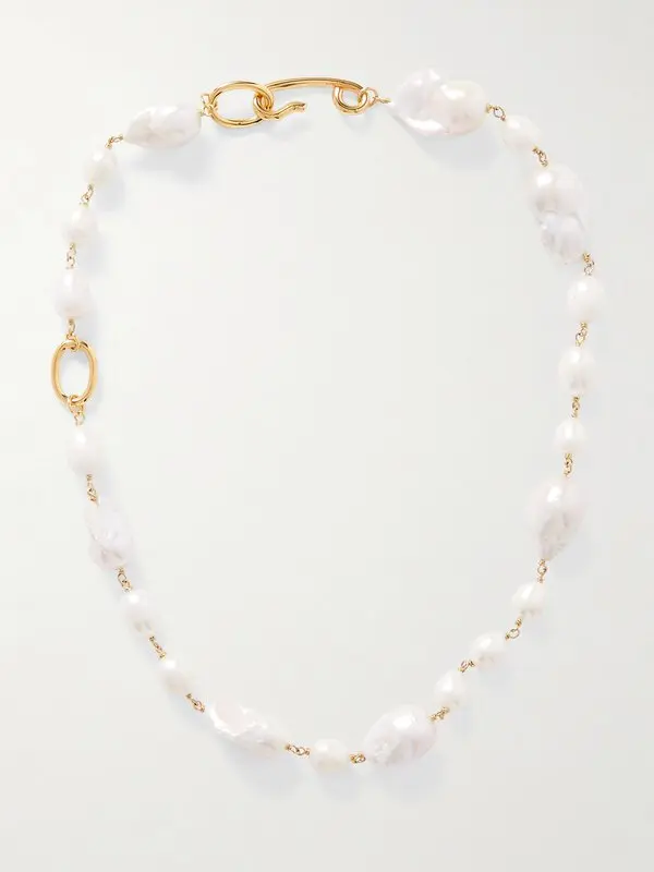 Jil Sander Gold-Tone And Pearl Necklace Off-White Editorialist
