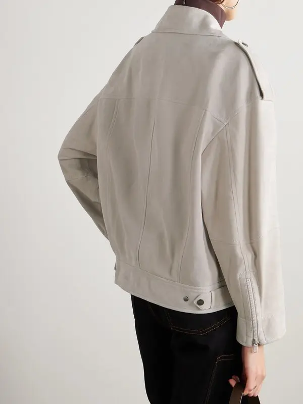 Brunello Cucinelli Bead-embellished Suede Biker Jacket