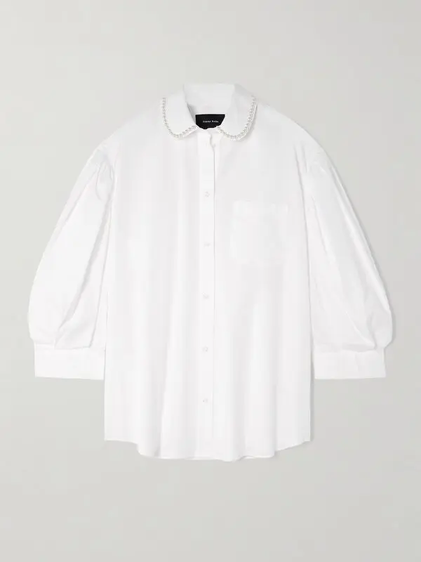 Simone Rocha Faux Pearl-embellished Pleated Cotton-poplin Shirt