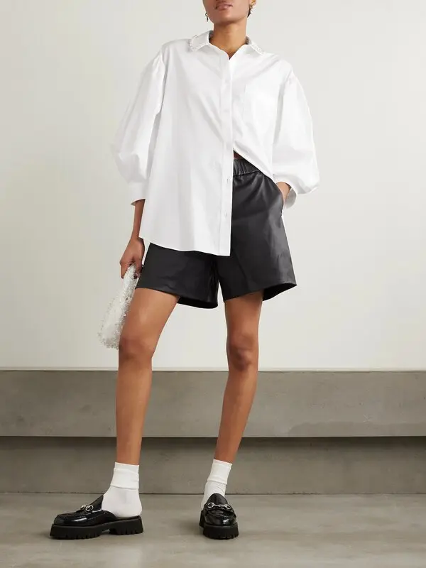 Simone Rocha Faux Pearl-embellished Pleated Cotton-poplin Shirt