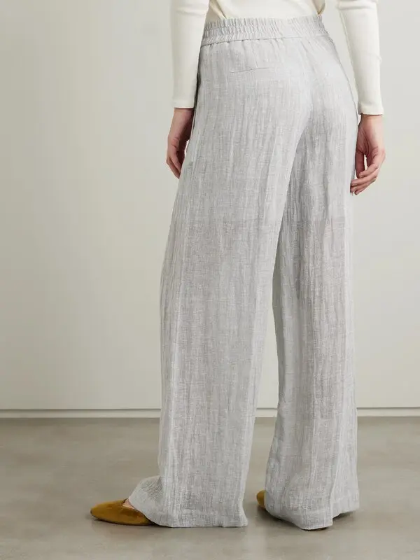 Brunello Cucinelli Crinkled Linen-blend Wide-leg Pants
