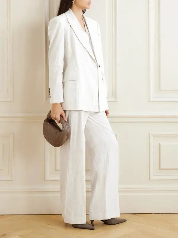 Brunello Cucinelli Pinstriped Linen-blend Blazer