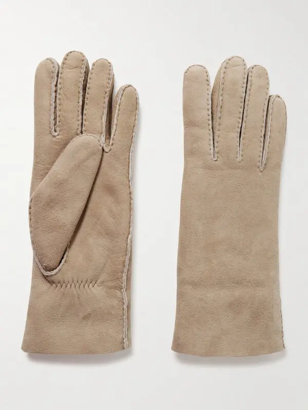 AGNELLE Denise Shearling Gloves - Neutrals