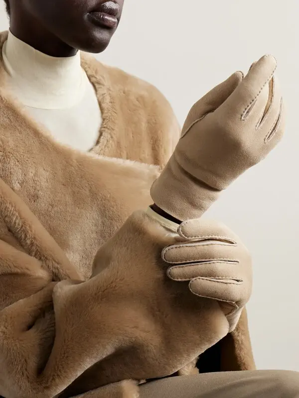 AGNELLE Denise Shearling Gloves - Neutrals