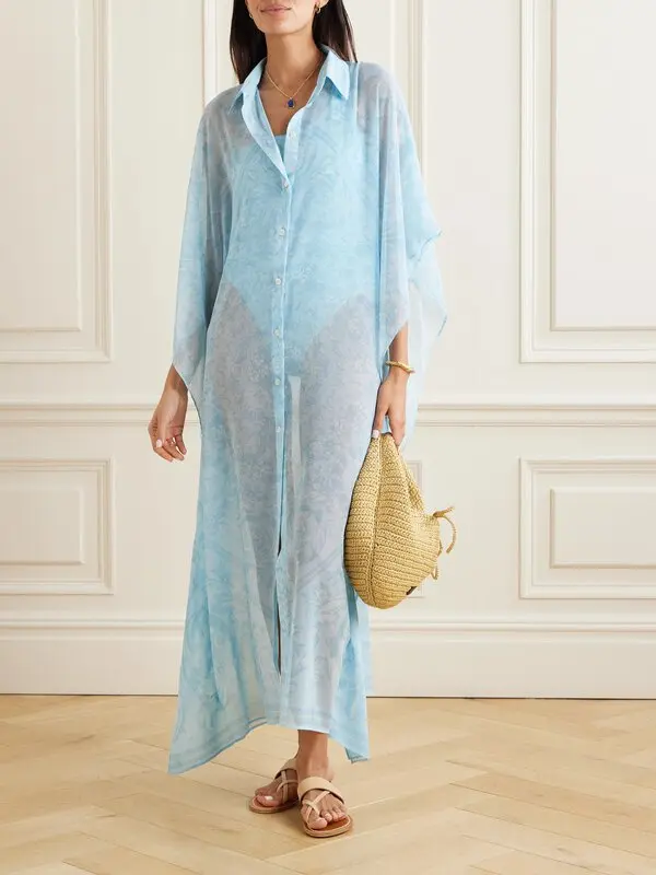 Versace Printed Chiffon Maxi Dress In Blue - 50% Off | Editorialist