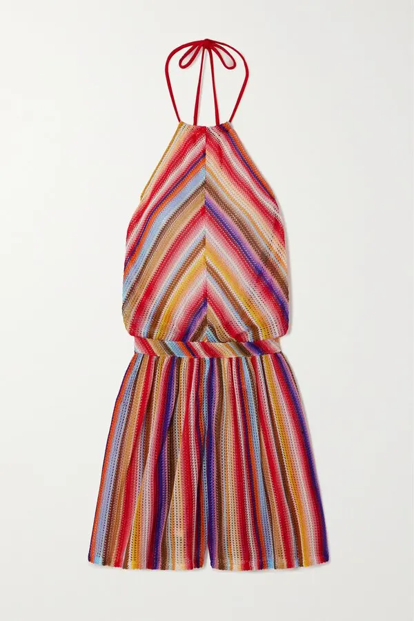 Missoni Mare Striped Crochet-knit Halterneck Playsuit
