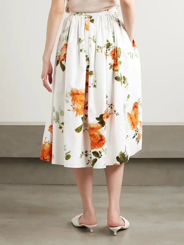 Erdem Gathered Floral-print Cotton-poplin Midi Skirt