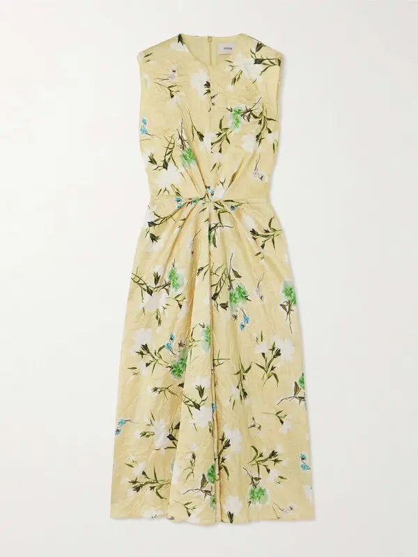 Erdem Gathered Floral-print Crinkled-satin Midi Dress
