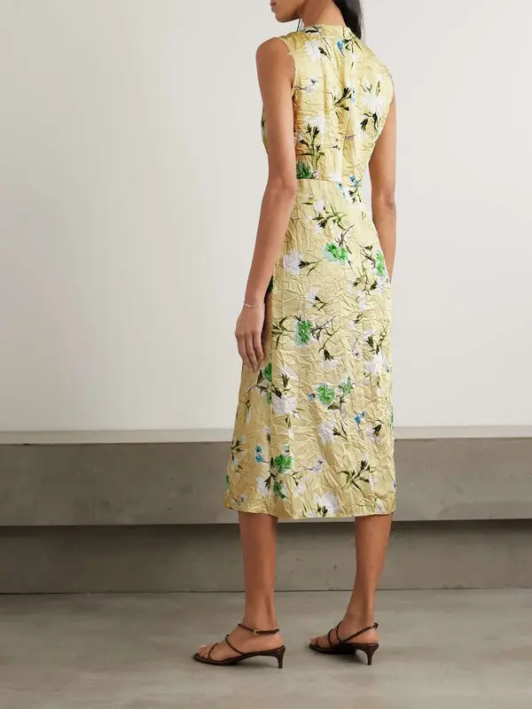Erdem Gathered Floral-print Crinkled-satin Midi Dress - Yellow