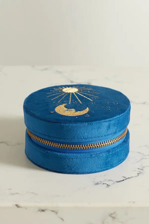 L’ATELIER NAWBAR You Are The Sun To My Moon Embroidered Velvet Jewelry Box - Blue