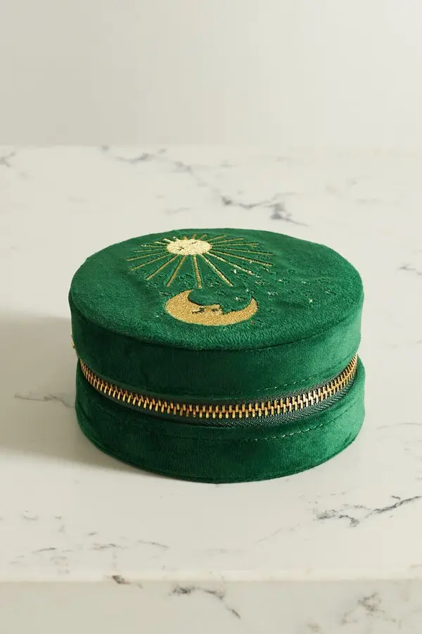 L’ATELIER NAWBAR You Are The Sun To My Moon Embroidered Velvet Jewelry Box - Green