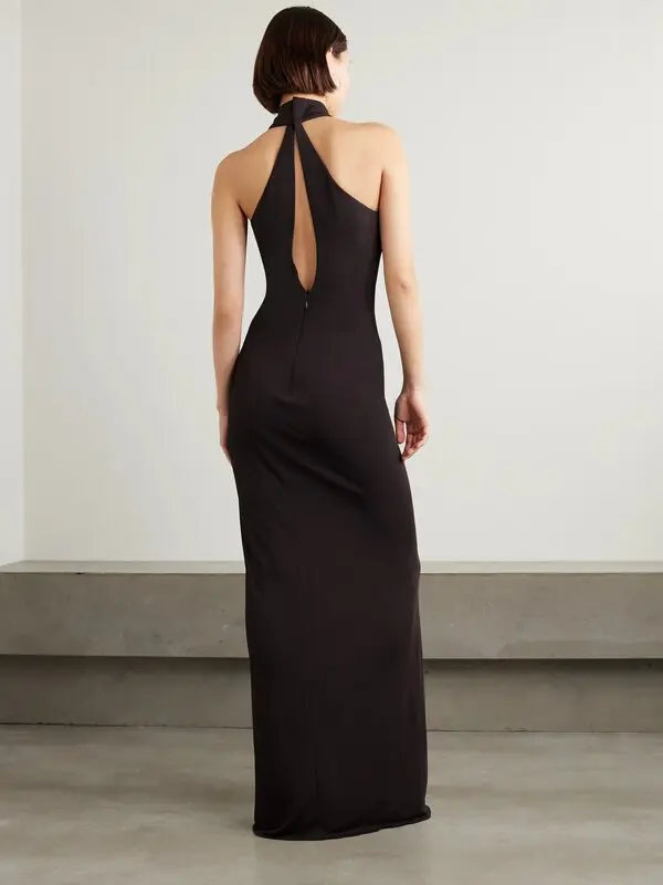 strapless open back dress Amber Halter Neck Backless Pearl Embellished Maxi Dress