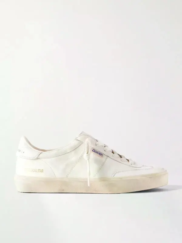 GOLDEN GOOSE Soul-star Logo-print Distressed Leather Sneakers - White