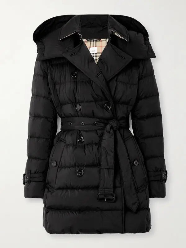 Burberry Hooded Belted Double-breasted Quilted Shell Down Coat - Black