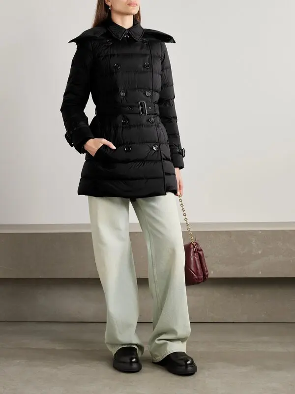 Burberry Hooded Belted Double-breasted Quilted Shell Down Coat - Black