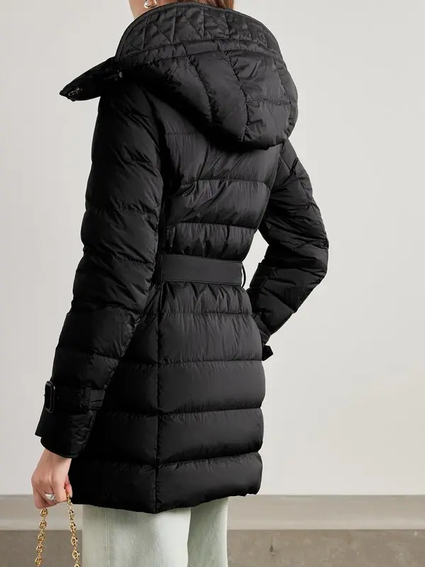 Burberry Hooded Belted Double-breasted Quilted Shell Down Coat - Black