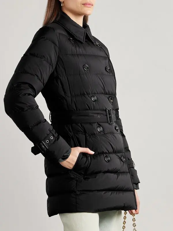 Burberry Hooded Belted Double-breasted Quilted Shell Down Coat - Black