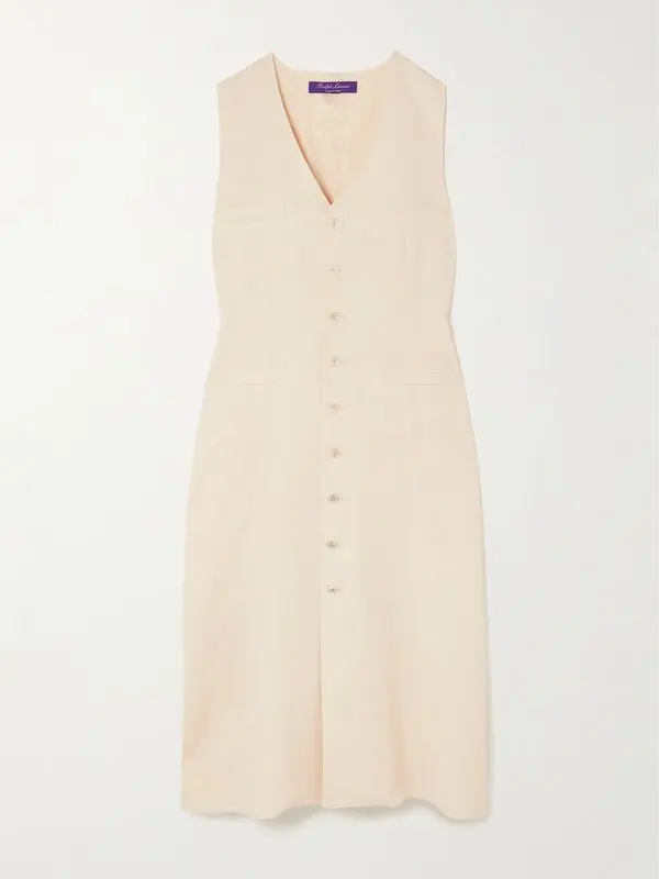 Ralph Lauren Berke Linen And Silk-blend Canvas Midi Dress - Neutrals