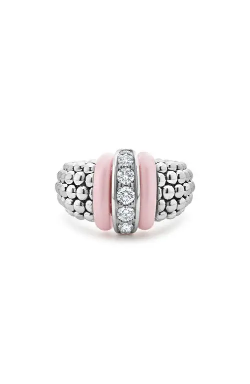 Lagos Caviar Ceramic Diamond Ring - Pink