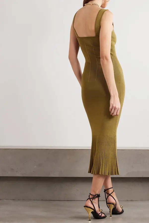 Galvan Atalanta Pleated Stretch-Knit Midi Dress In Metallic - 50% Off