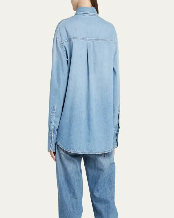 Valentino Garavani Beaded Pocket Long-sleeve Collared Chambray Shirt