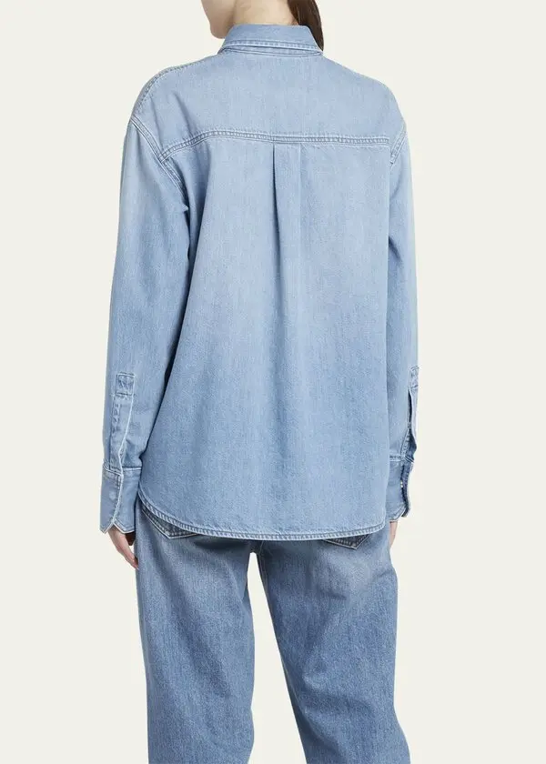 Valentino Garavani Beaded Pocket Long-sleeve Collared Chambray Shirt