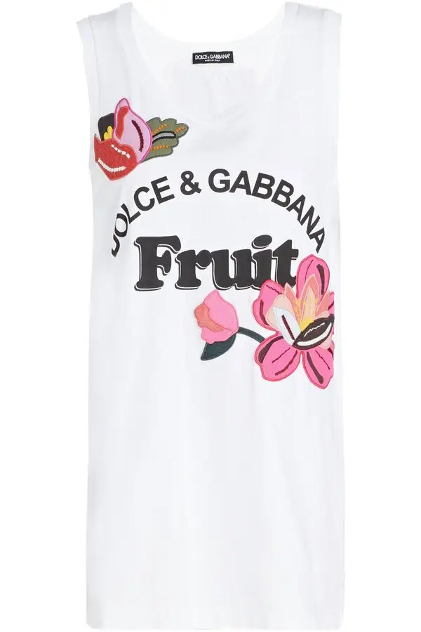 Dolce & Gabbana Appliquéd Printed Tank - White