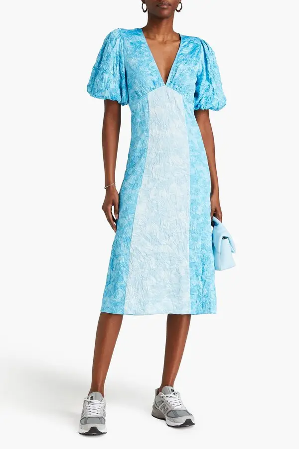 Ganni Crinkled Satin Midi Dress In Turquoise - 70% Off | Editorialist