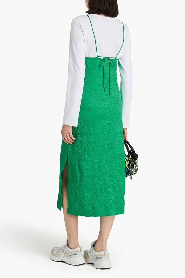 knee length dresses for ladies Ganni Floral Crinkled Satin U-Neck Midi Dress